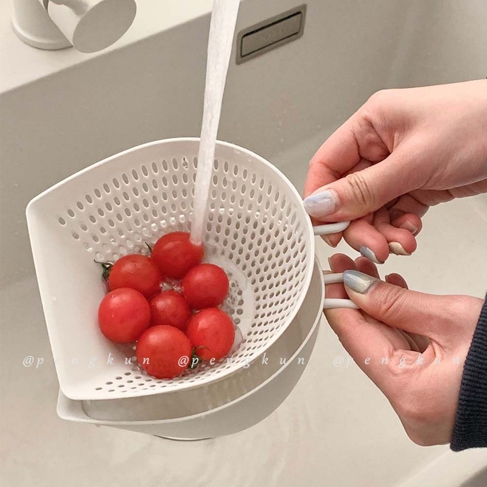 【TOVIR】簡約雙層迷你瀝水籃多功能灰雙層蔥花盒水果籃 廚房配菜收納小型洗菜籃 | 蝦皮購物