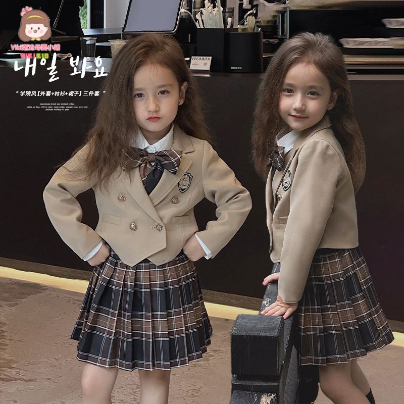 vikikids80-120cm韓版jk制服 女童套裝 女童美式學院風jk裙套裝外套半身裙2024秋季新款兒童休閒套 | 蝦皮購物