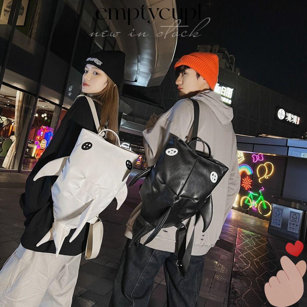 EMPTYCUP單肩包,可調節肩帶大容量鯊魚背包,時尚PU皮革防水旅行小背包男女通用 | 蝦皮購物