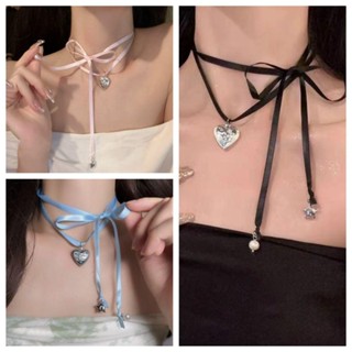 Mxgoods Balletcore Style 絲帶項鍊韓式星星愛心吊墜鎖骨鏈復古小相框吊飾 Y2K Choker G | 蝦皮購物