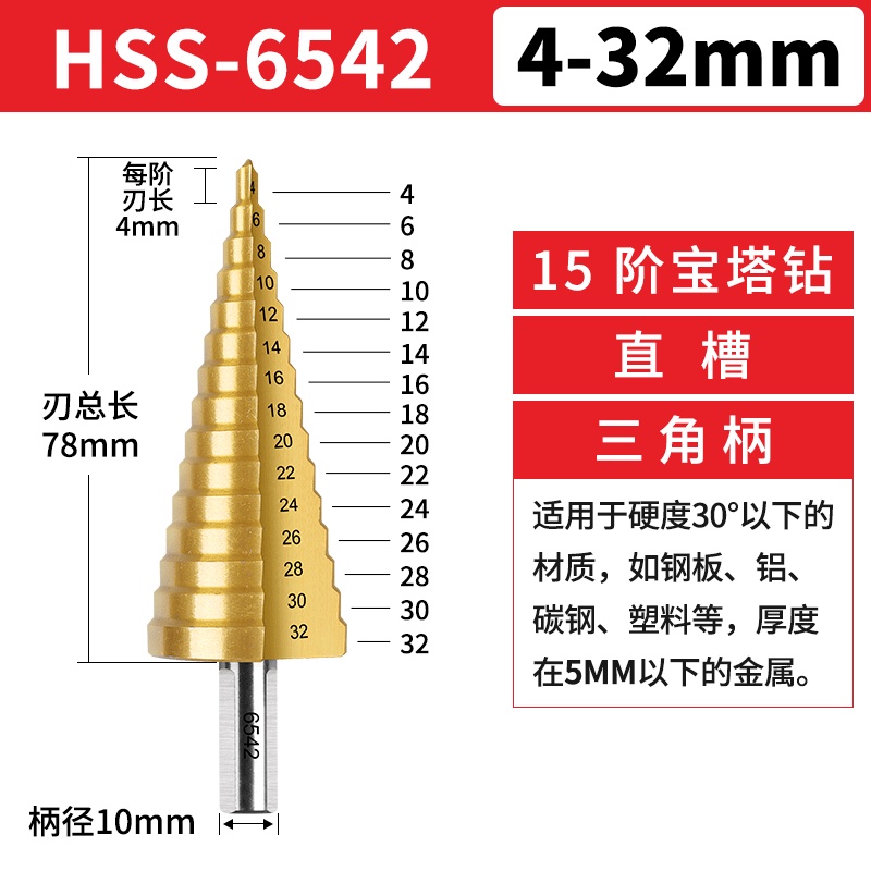 6542含钴寶塔鑽 4241三角柄直槽/螺旋階梯鑽 高速鋼 擴孔階梯開孔器 圓穴鑽 HSS 鑽頭 不鏽鋼 白鐵 | 蝦皮購物