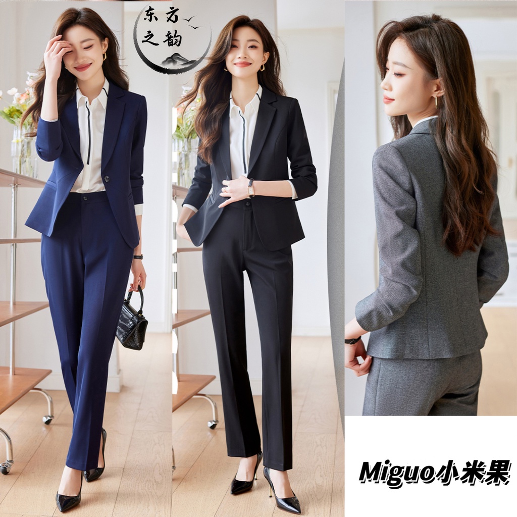 Miguo_黑色西裝套裝女 3色 M-3XL 春秋高端氣質一粒扣長袖面試正裝 小西服外套 工作服_8007 | 蝦皮購物