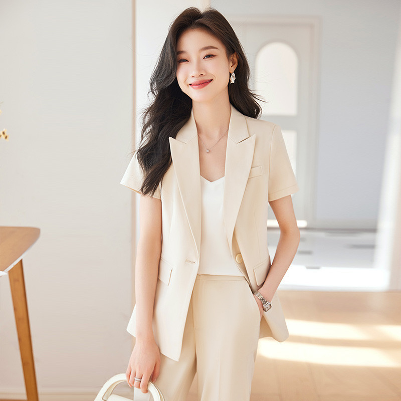 【Miguo小米果】職業裝 休閒短袖西裝外套女 英倫風通勤氣質西服套裝 大尺碼西裝套褲 S-5XL 3色任選 | 蝦皮購物