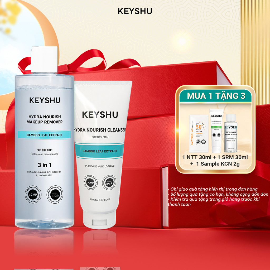 Keyshu Dry Skin Combo 包括卸妝液 400ml 和潔面乳 150ml,用於有效清潔 | 蝦皮購物