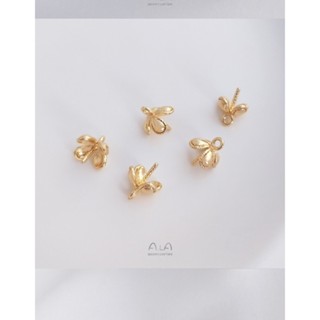 Ala- 14K包金保色四葉草花托半孔水晶珍珠托吊墜托手工diy粘珠飾品配件 | 蝦皮購物