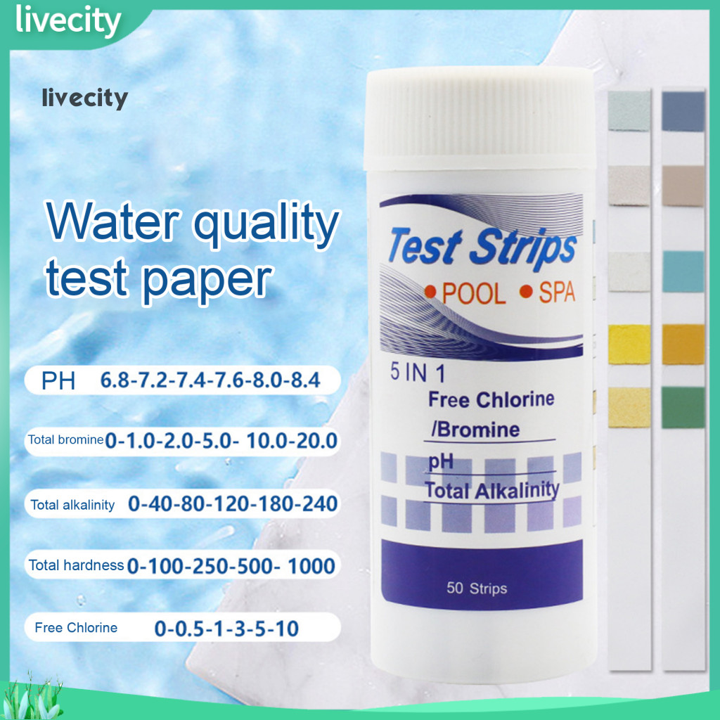 Livecity 1 套泳池試紙高精度 5 合 1 餘氯 PH 值鹼度硬度溴試紙家居用品 | 蝦皮購物