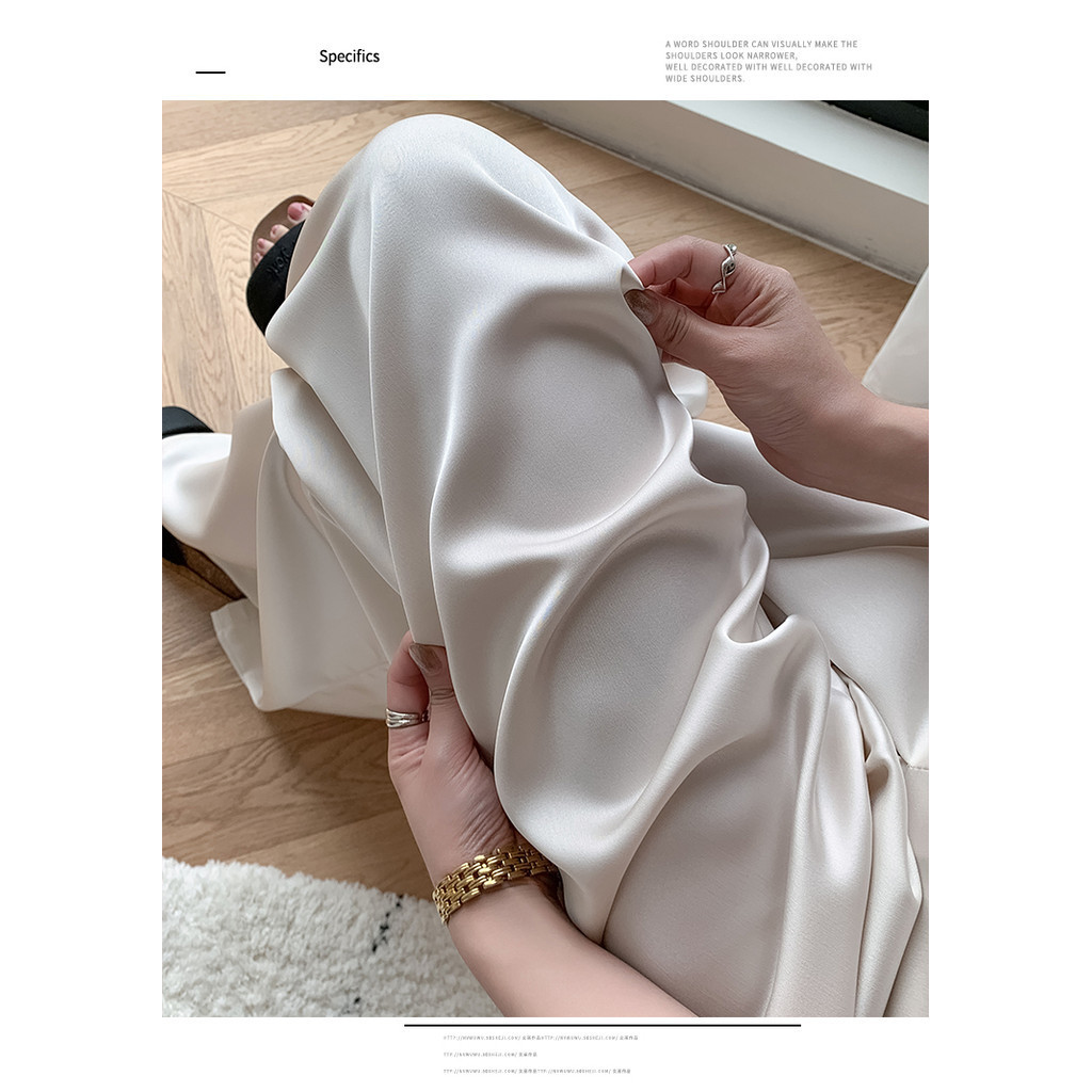 Miguo_高級感醋酸純色絲滑緞面垂感休閒闊腿褲裙 夏季高腰長褲 女生長褲 | 蝦皮購物