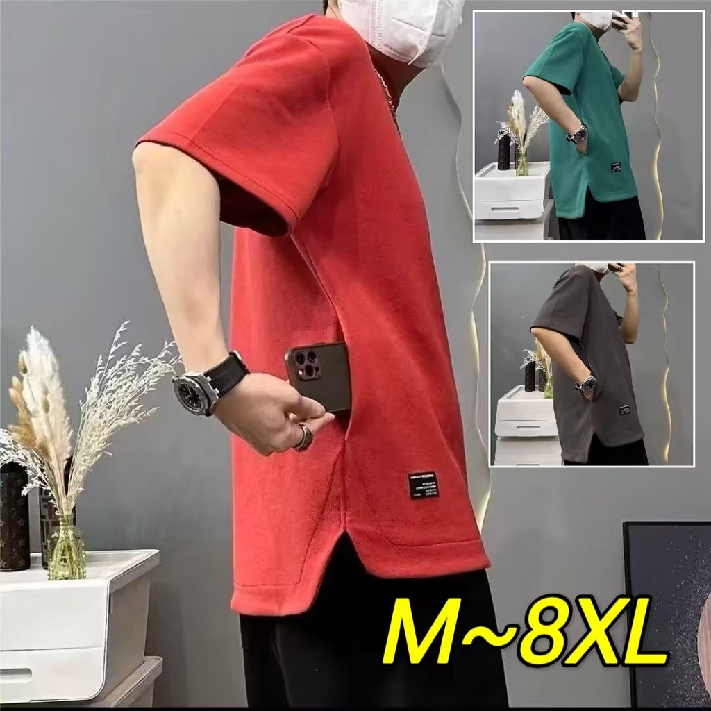 🔥48H出貨 M-8XL 口袋上衣男 韓系大尺碼短袖T恤 簡約休閒寬鬆落肩短t 五分袖 夏季男裝 加肥加大尺碼 胖子 | 蝦皮購物
