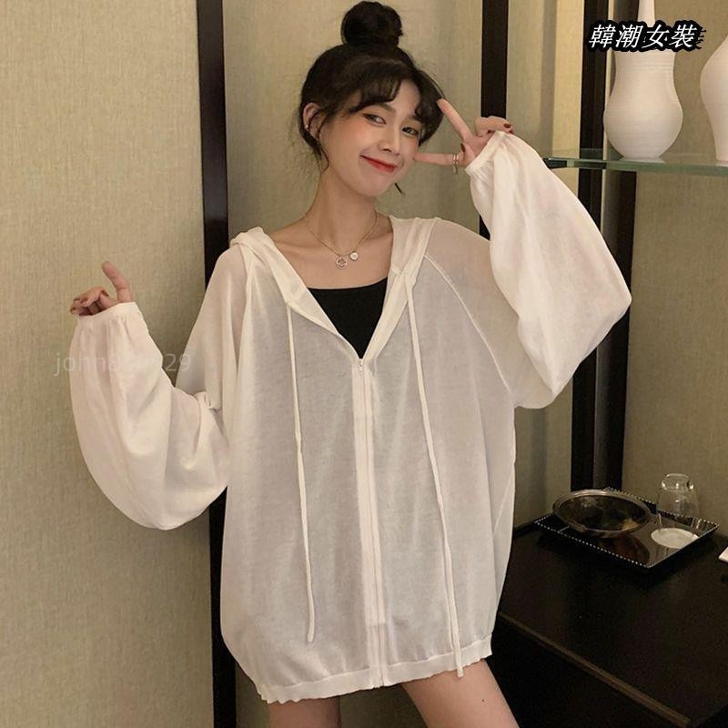 【大尺碼女裝M-5XL 30-100kg】胖MM大尺碼韓版寬鬆冰絲長袖連帽冷鋒衣防曬衣女透氣薄款百搭外套ins潮 | 蝦皮購物