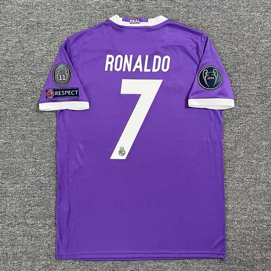 16/17 R AMD皇馬紫RONALDO SERGO RAMOS客場高檔材質復刻復古足球T恤 | 蝦皮購物