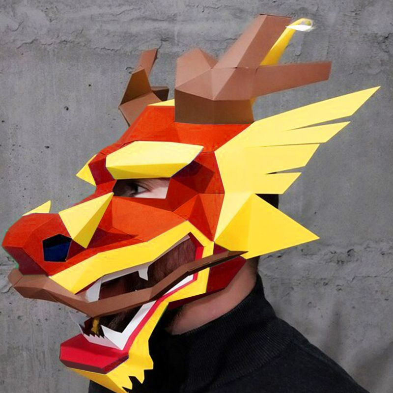 ☆想去花蓮看海☆現貨秒發☆龍頭面具 3D立體手工DIY紙龍王頭套 可穿戴龍頭 表演派對演出道具 | 蝦皮購物