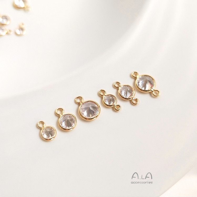 Ala- 14K包金保色閃亮鋯石水晶圓形吊墜耳飾品耳吊diy雙吊手鍊首飾配飾 | 蝦皮購物