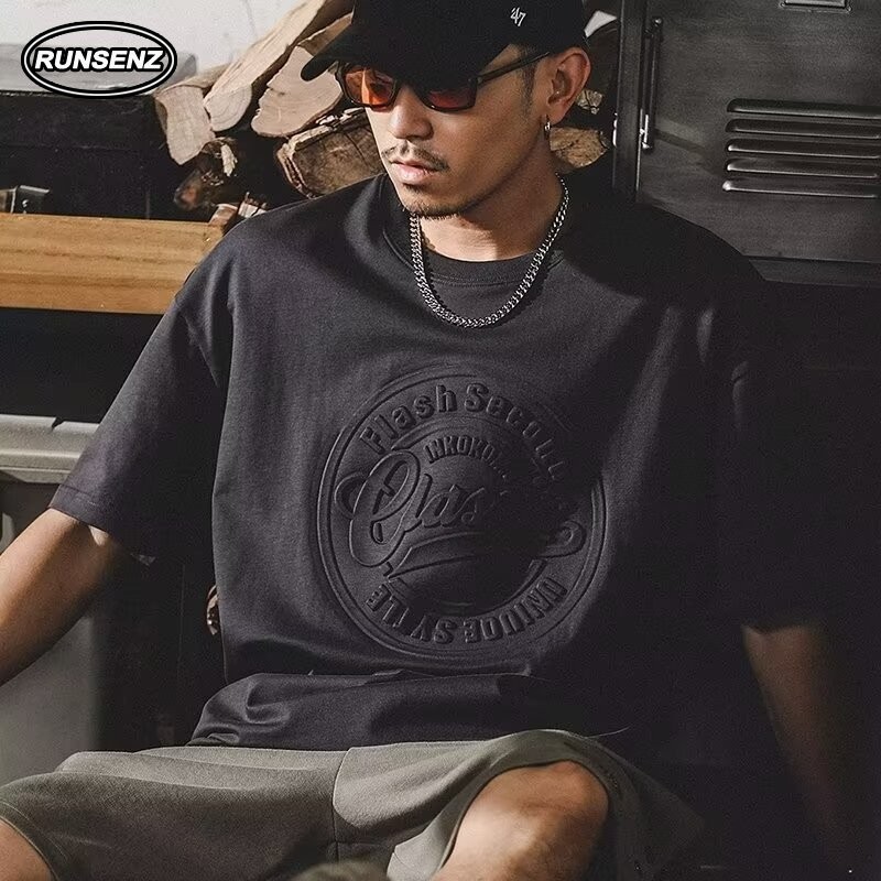 M-8XL 高品質版純棉上衣男 立體鋼印 大尺碼短袖T恤 簡約寬鬆五分袖圓領棉t 休閒 落肩衣服男生加大尺碼 | 蝦皮購物