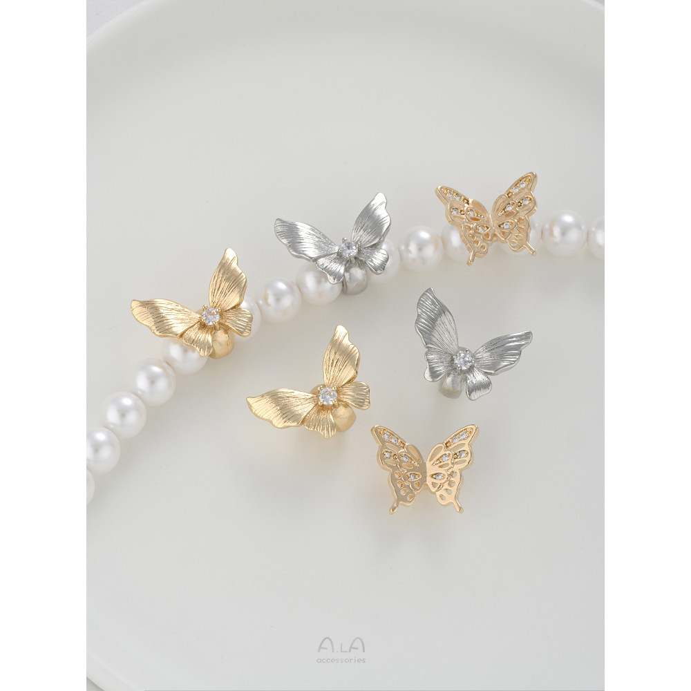 Ala- 14K包金保色鑲鋯帶串孔蝴蝶隔珠手工串珠diy手鍊項鍊珍珠飾品配件 | 蝦皮購物