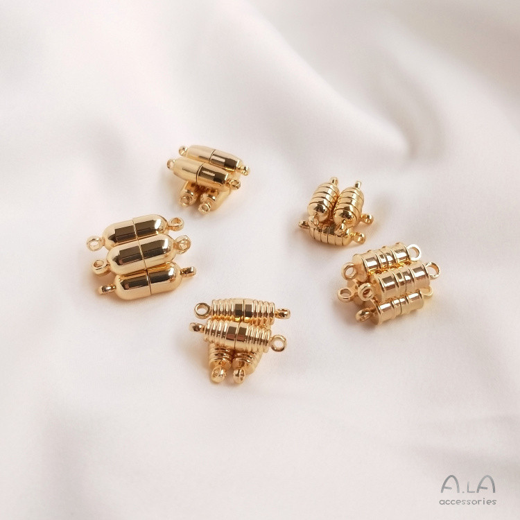 Ala- 14k包金保色diy配件磁鐵扣圓竹節長桶形藥丸形手鍊項鍊搭扣吸鐵扣 | 蝦皮購物