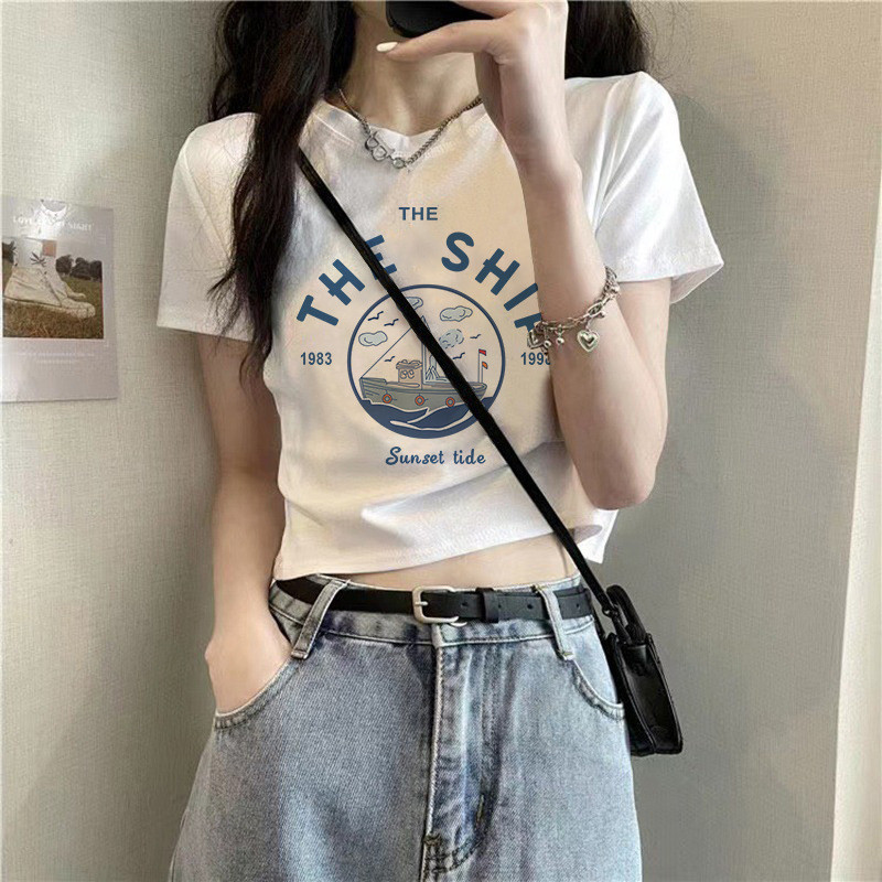 【Corry女裝】220g重磅純棉 正肩t恤 夏季露肚裝 甜辣短版 短袖 小眾別緻上衣ins潮流 | 蝦皮購物