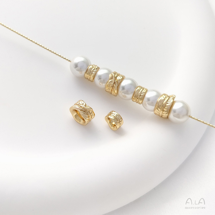 Ala- 14K包金保色樹葉大孔珠羽毛隔珠手工diy串珠手鍊項鍊手作飾品配件 | 蝦皮購物