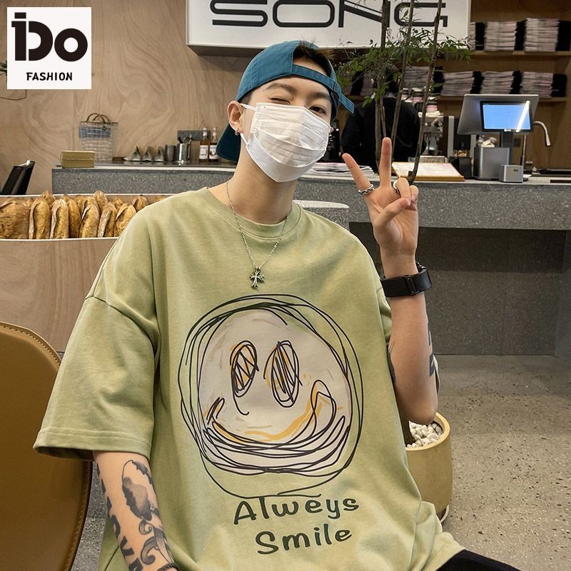 【IDO】100%純棉 T恤 短袖 220g重磅寬鬆短袖t恤男夏季港風潮牌ins打底衫短袖體恤vintage上衣五分袖 | 蝦皮購物