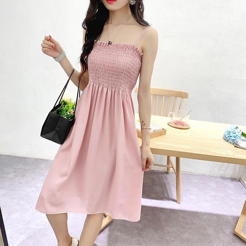 S-4XL 女生大尺碼無袖洋裝女裝胖mm新款吊帶露肩顯瘦遮肚子洋裝藏肉減齡吊帶裙ins潮 | 蝦皮購物