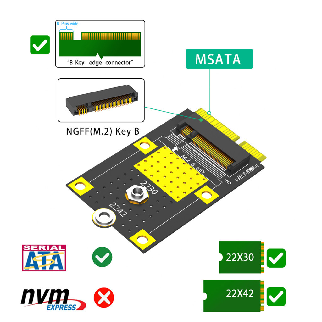 Msata 轉 M.2 Key B 適配器卡,適用於 NGFF M2 2230/2242 SSD B Key SATA | 蝦皮購物