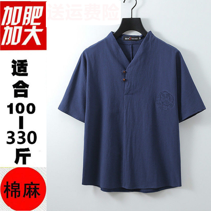 M-9XL 大碼T恤 寬鬆T恤 休閒T恤 潮胖請進 夏季加肥加大碼棉麻短袖男 肥佬亞麻T恤純棉寬松胖子中國風男上衣 | 蝦皮購物