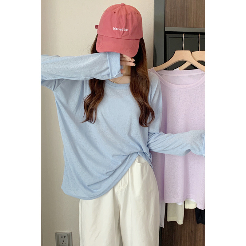 《現貨下單》大尺碼冰絲防晒女春夏薄款長袖T恤新款外搭罩衫慵懶風寬鬆上衣上衣薄長袖女薄衫女女裝韓系小眾女裝工裝大尺碼上衣女 | 蝦皮購物