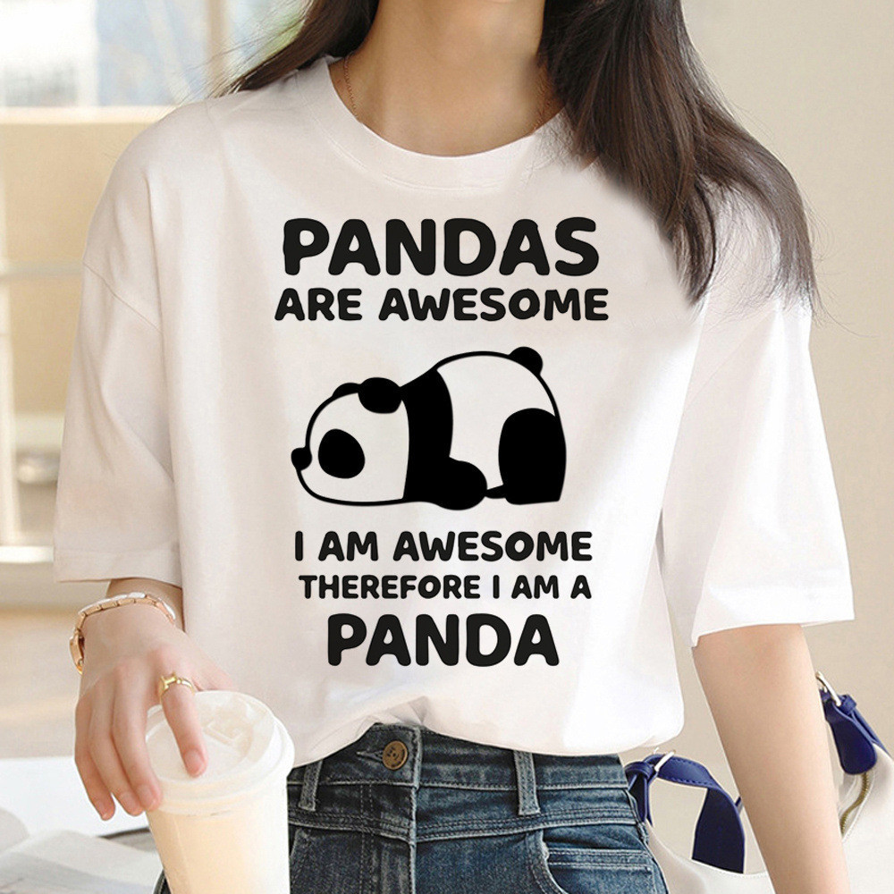 cute panda T shirt可愛卡通熊貓可愛打底衫白色卡通衣服女T恤 | 蝦皮購物