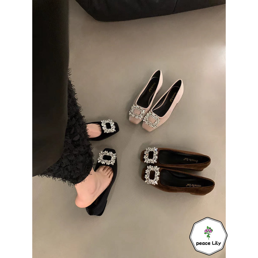 【Pecce Lily】35-40碼 法式水鑽方頭平底淺口氣質單鞋 方頭平底鞋 女單鞋 高級感水鑽女鞋 | 蝦皮購物