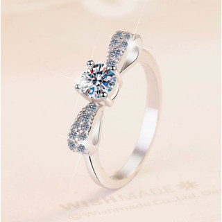 莫桑石戒指女純銀s925 鍍PT950白金蝴蝶結女戒子可愛造型 清新簡約 | 蝦皮購物