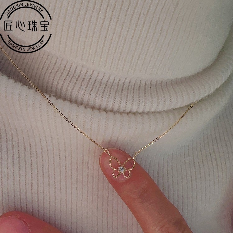 「匠心·純銀項鍊」S925銀鍍14k金 鏤空蝴蝶項鍊 個性鑲鋯鑽吊墜 設計感鎖骨鏈 XZM | 蝦皮購物