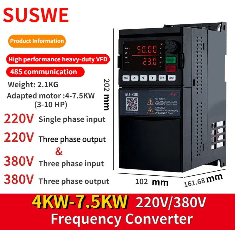 Suswe SU800 VFD 4KW/5.5KW/7.5 KW 220V/380V變頻器RS485逆變器3相輸出調速器 | 蝦皮購物