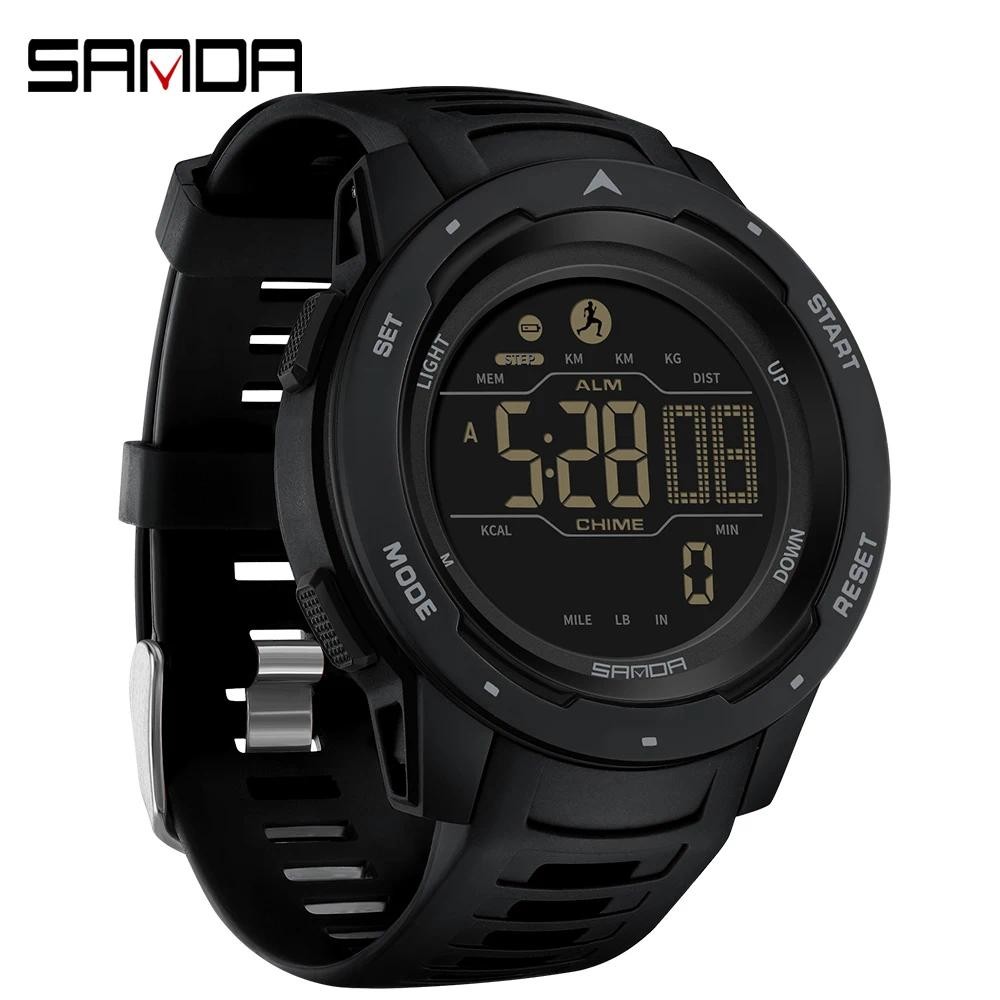 Sanda 2145 Masculino 品牌男士手錶運動計步器卡路里 50M 防水 LED 數字手錶軍用手錶 Relo | 蝦皮購物