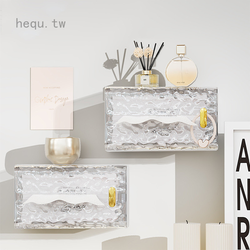 【Hequ】 冰川紋洗臉巾收納盒 壁掛式紙巾盒 家用輕奢風衛生間廚房倒掛抽紙盒 | 蝦皮購物