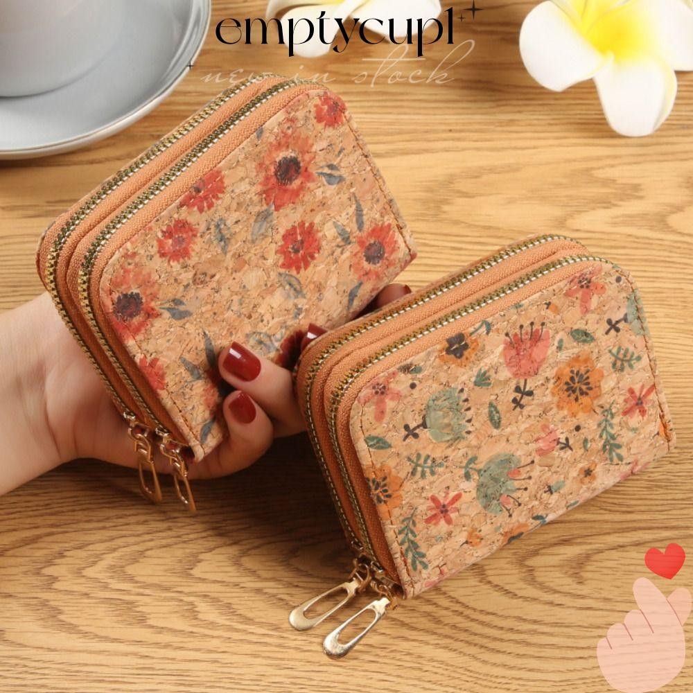 EMPTYCUP短版錢包,雙拉鍊列印零錢包,復古的PU皮革卡夾女性 | 蝦皮購物