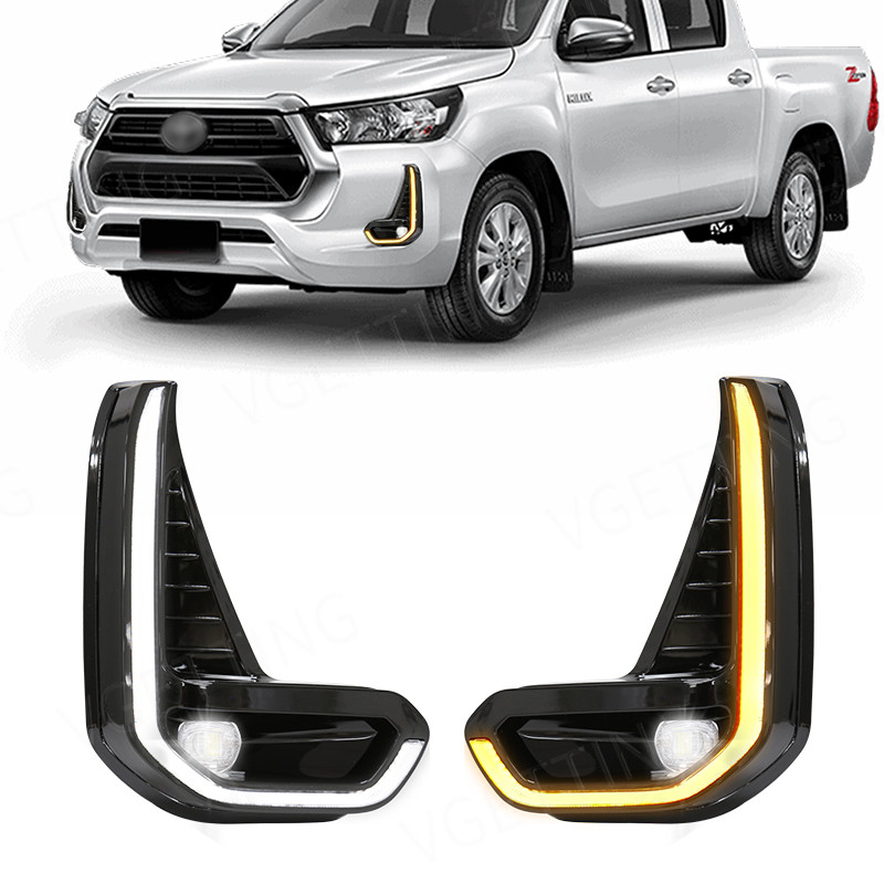 豐田 適用於 Toyota Hilux Revo 2020 2021 Led DRL 霧燈日間行車燈日間保險槓駕駛防水轉 | 蝦皮購物