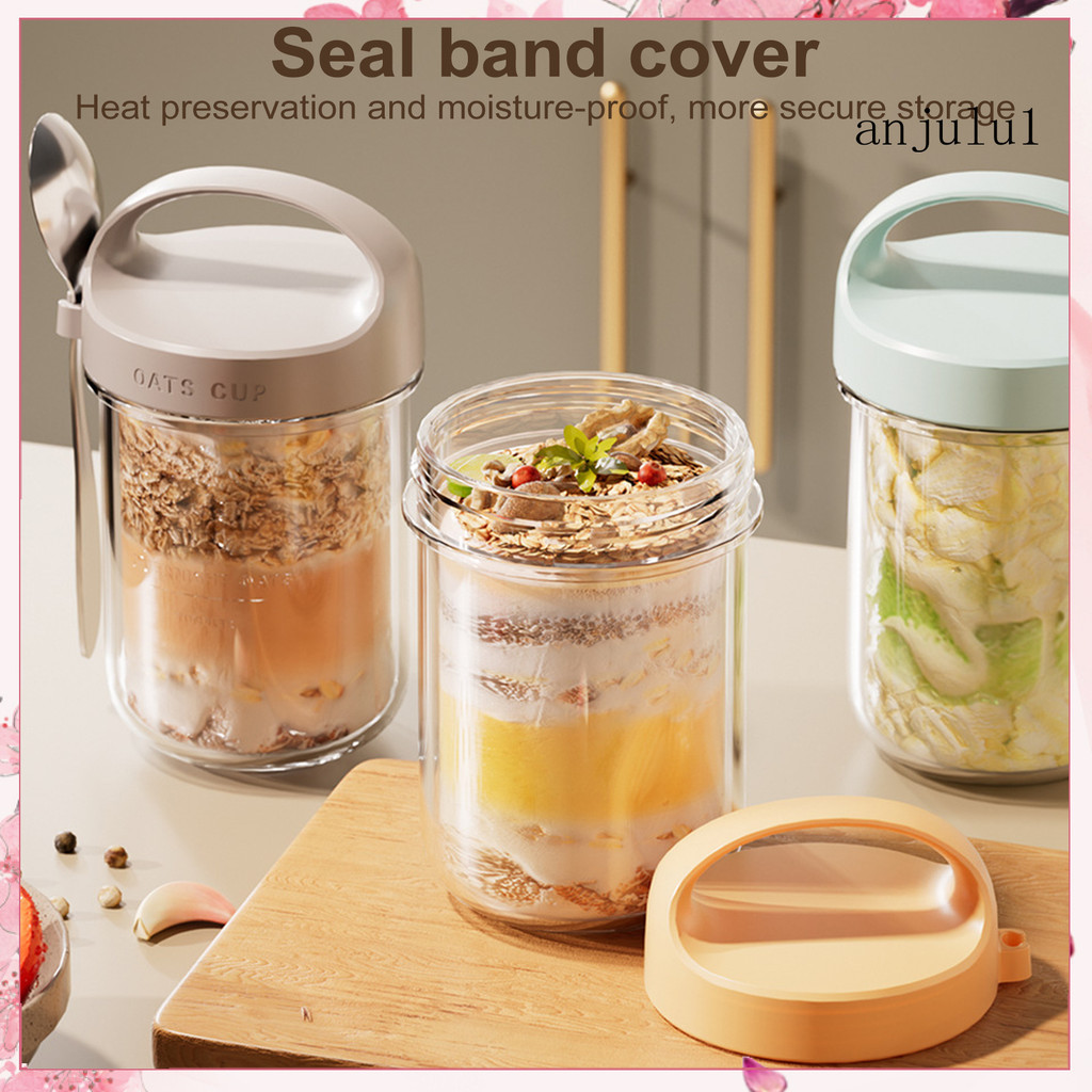 430ml 玻璃燕麥杯帶勺子和蓋子防漏無 BPA 隔夜燕麥容器穀物沙拉酸奶備餐罐健康早餐 | 蝦皮購物