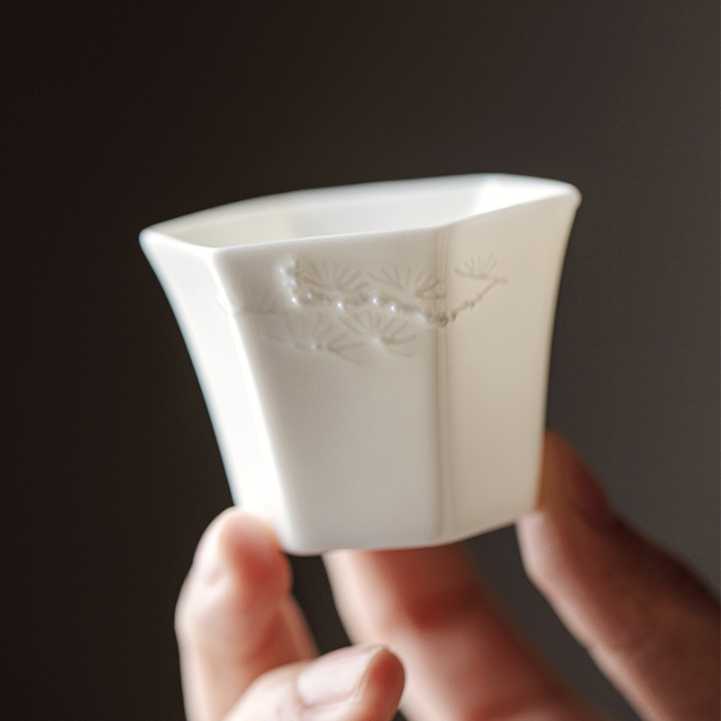 羊脂玉白瓷手工浮雕松竹梅八方茶杯功夫茶具品茗杯歲寒三友主人杯【A003】 | 蝦皮購物