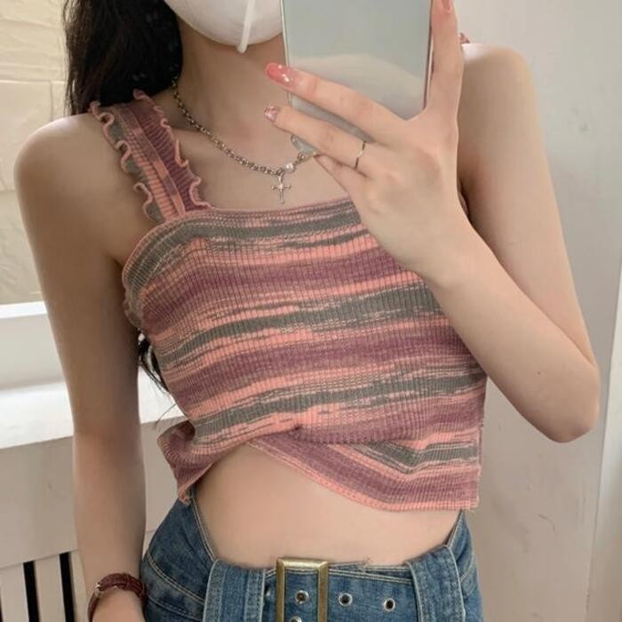 M-4XL 大尺碼女裝韓版ins風撞色條紋針織背心微胖妹妹夏季修身吊帶上衣潮 | 蝦皮購物