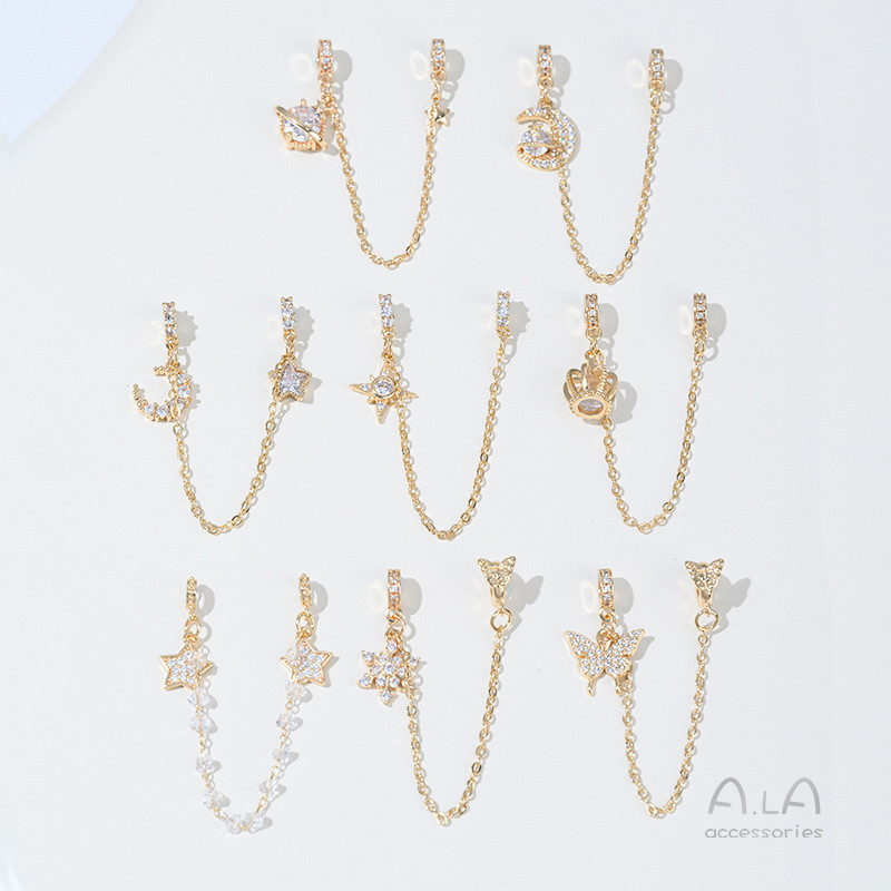 Ala-保色14K包金手串鏈條安全鏈流蘇芒星月亮雪花吊墜diy手鏈滴溜配飾 | 蝦皮購物
