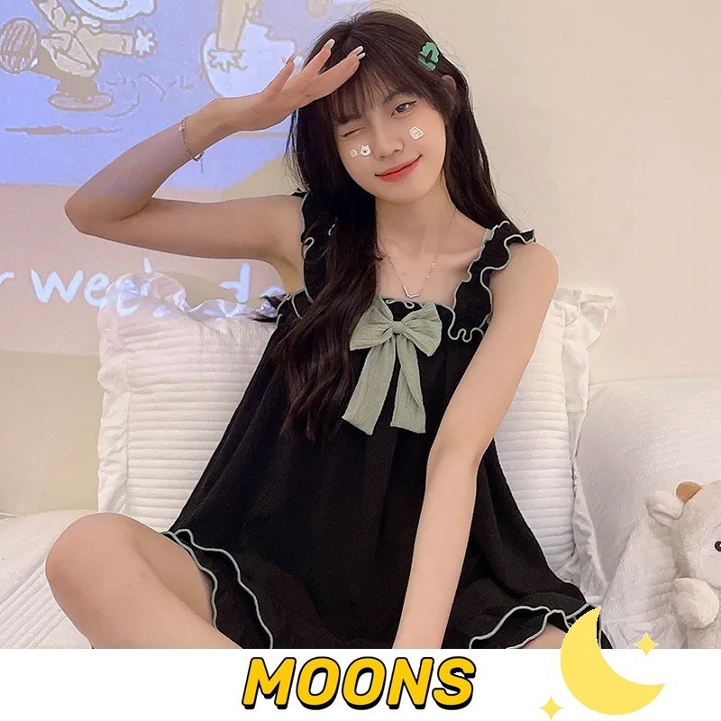 Moons⭐48H台灣出貨⭐夏天吊帶泡泡棉睡衣 無袖睡衣套裝 短褲睡衣 可愛女士睡衣 吊帶睡衣家居服 女生睡衣 睡衣女 | 蝦皮購物