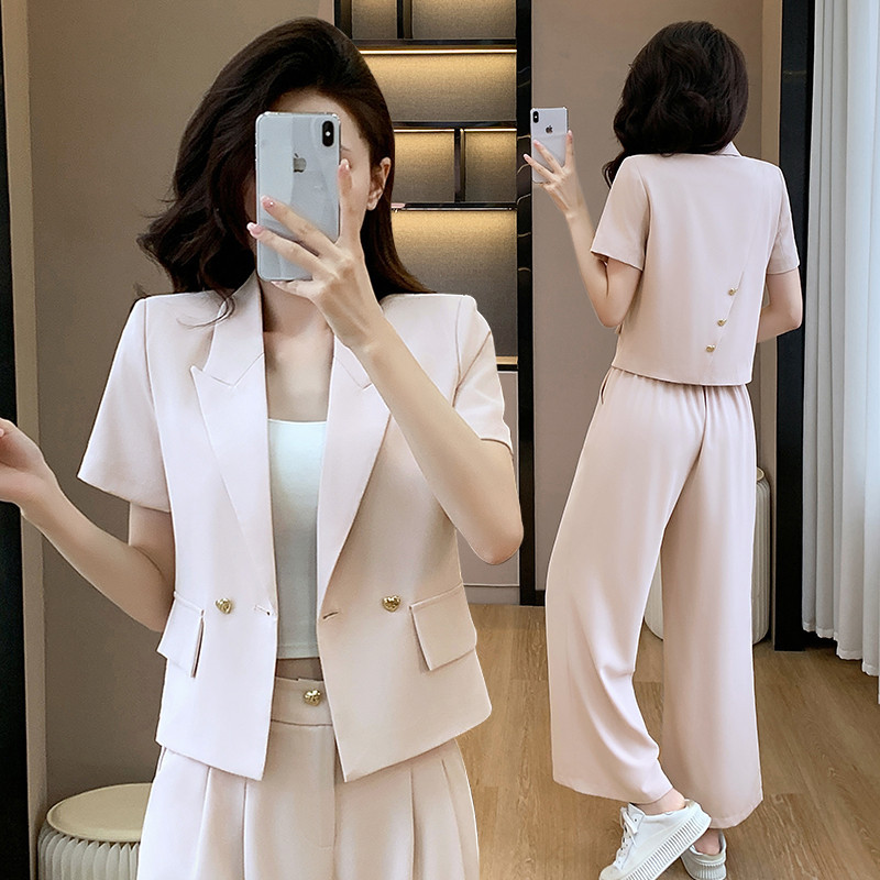 Miguo_休閒西裝外套女夏季新款 高級感氣質小個子短袖套裝 3色 S-2XL | 蝦皮購物