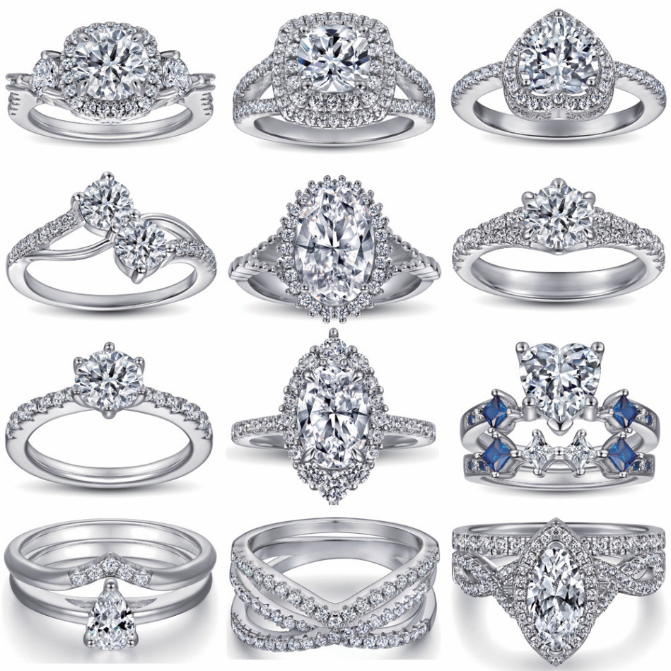 【高端莫桑鉆+實心純銀防過敏】鍍Pt950純銀S925新款戒指不掉色小众高级戒指时尚马眼心形锆石戒指女s戒指鑽石 | 蝦皮購物