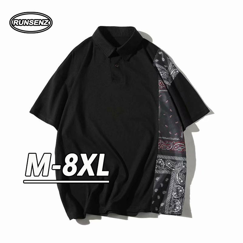 M-8XL 韓系潮流短袖Polo衫男 大尺碼男裝 拼接撞色 寬鬆休閒五分袖上衣 Oversize 男生T恤加大尺碼 | 蝦皮購物