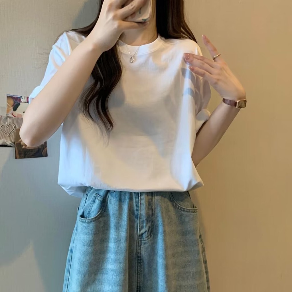 M-4XL 大尺碼白色短袖T恤女胖mm百搭純色短袖T恤女夏季寬松顯瘦打底上衣 | 蝦皮購物