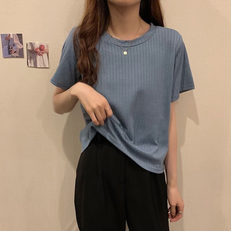 M-4XL 大尺碼冰絲短袖t恤女夏季薄款白色寬松正肩體恤別致獨特坑條上衣ins百搭 | 蝦皮購物