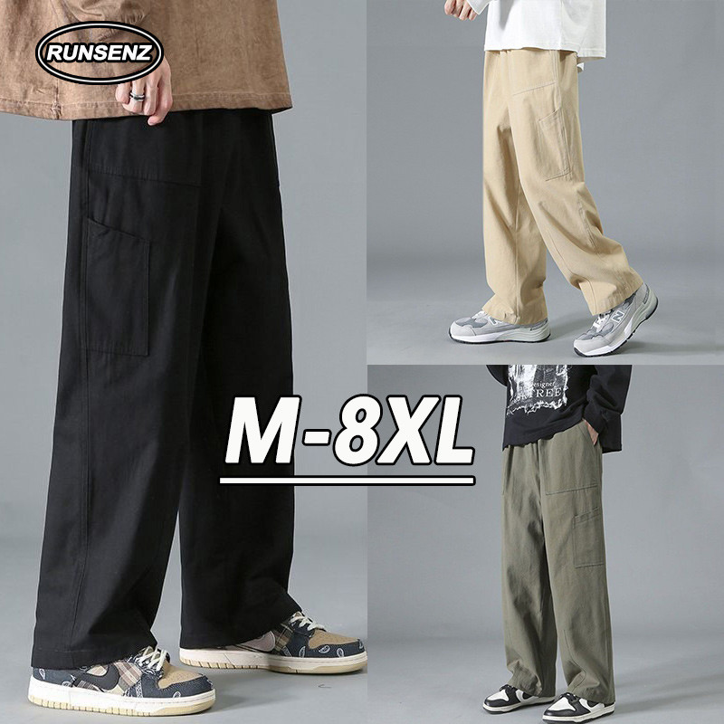 M-8XL 日系簡約大尺碼綠色工裝褲男 基本款 直筒褲 工作長褲 男生高級休閒褲 鬆緊繩 寬鬆加大尺碼 | 蝦皮購物