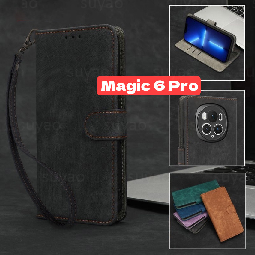 For Honor Magic 6 Pro 6Pro Lite 5G 2024 手機殼翻蓋拉鍊皮革錢包卡槽 Magic6 | 蝦皮購物