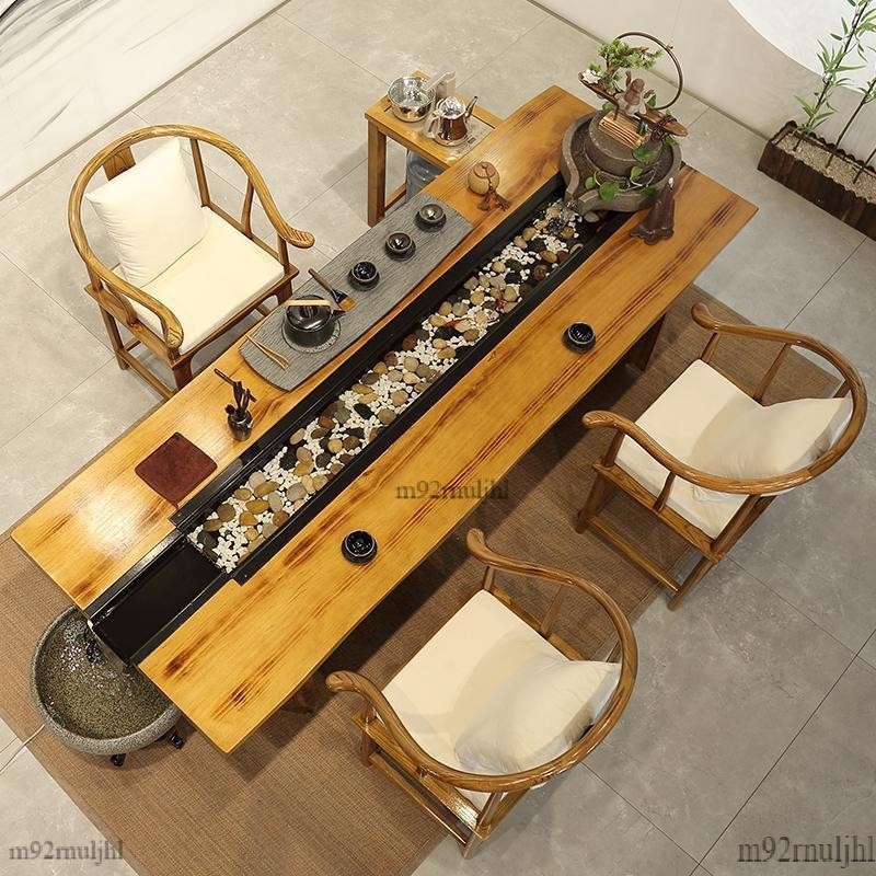 免運 傢俱 流水茶台 可開票 可客制 功夫茶台 茶水台 中式實木創意茶桌循環流水茶台禪意茶几休閑養魚辦公泡茶桌椅組合 | 蝦皮購物