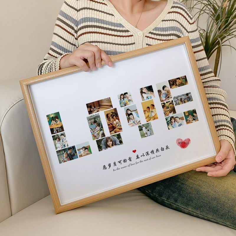 LOVE相框 照片訂製 情侶相框 diy照片訂製 紀念禮物 週年禮物 生日禮物 高級感擺臺 love照片拼圖 來圖訂製 | 蝦皮購物