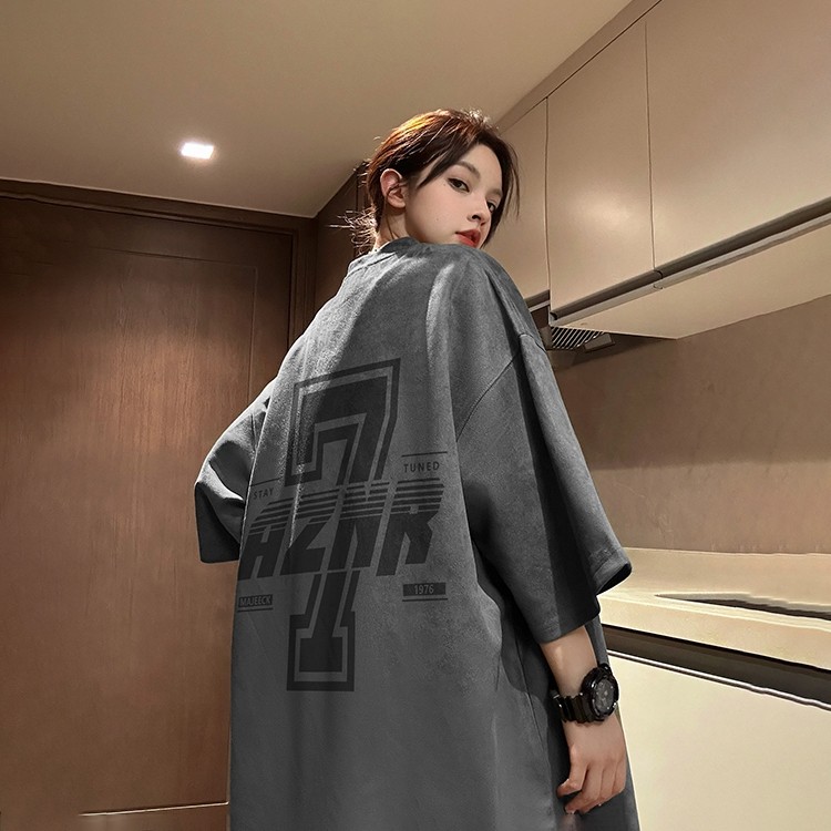 【現貨！高品質】280g重磅 麂皮絨短袖 男生t恤 女生上衣 寬鬆 oversize 短tee 高街潮牌印花t 新款 | 蝦皮購物